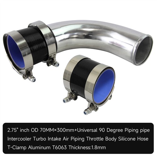 90 degree 70mm 2.75" Aluminum Turbo Intercooler Tube Pipe+Silicon Hose ...