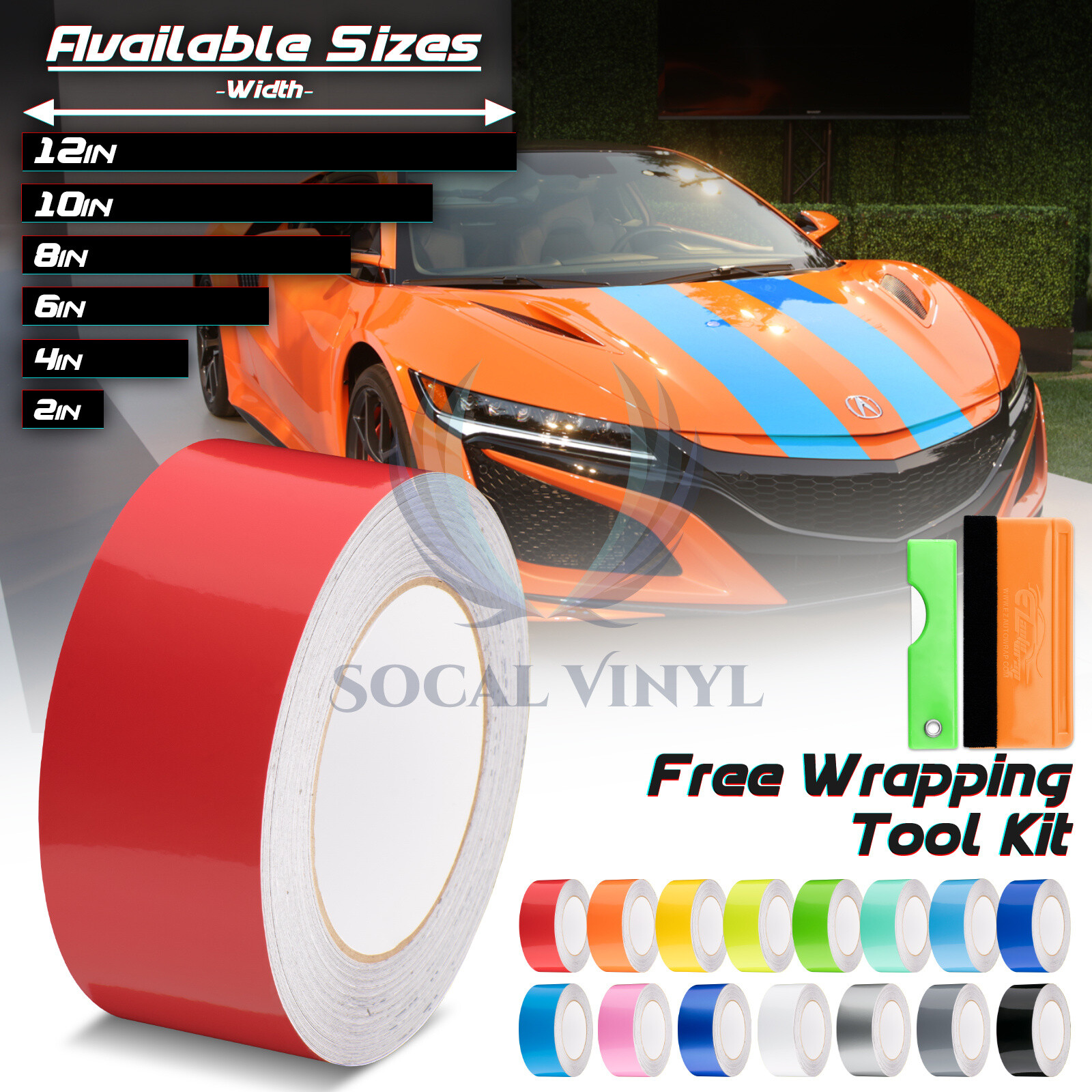 Gloss Color Racing Stripes Vinyl Wrap For Acura NSX Stripe Sticker 10FT ...