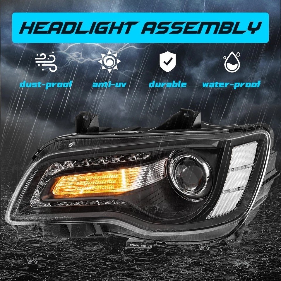 For 2011-2023 Chrysler 300 Headlights LED DRL Projector Black Headlamps ...