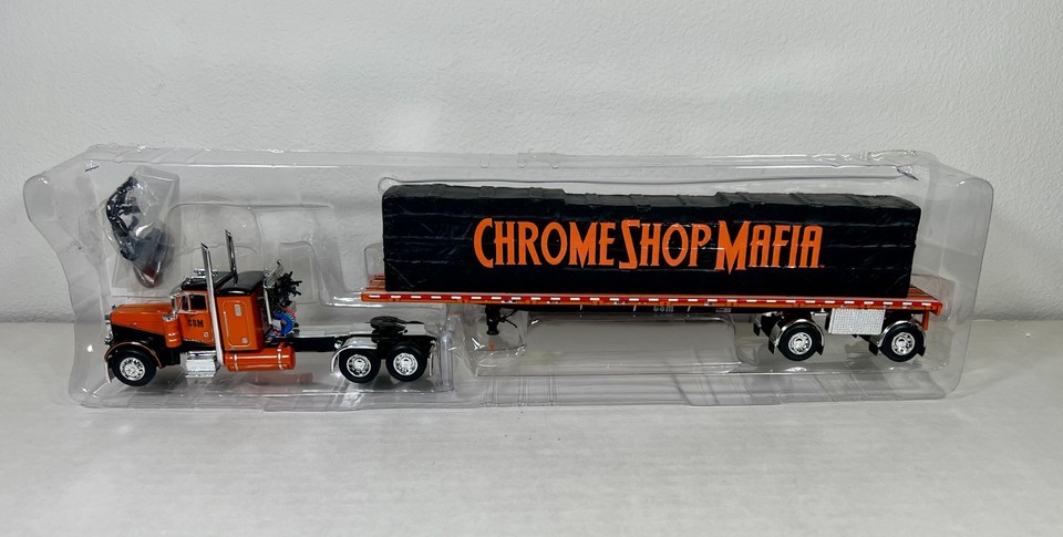 DCP 1/64 CSM PETERBILT 379 + FLATBED TRAILER WITH COVERED LOAD CHROME ...