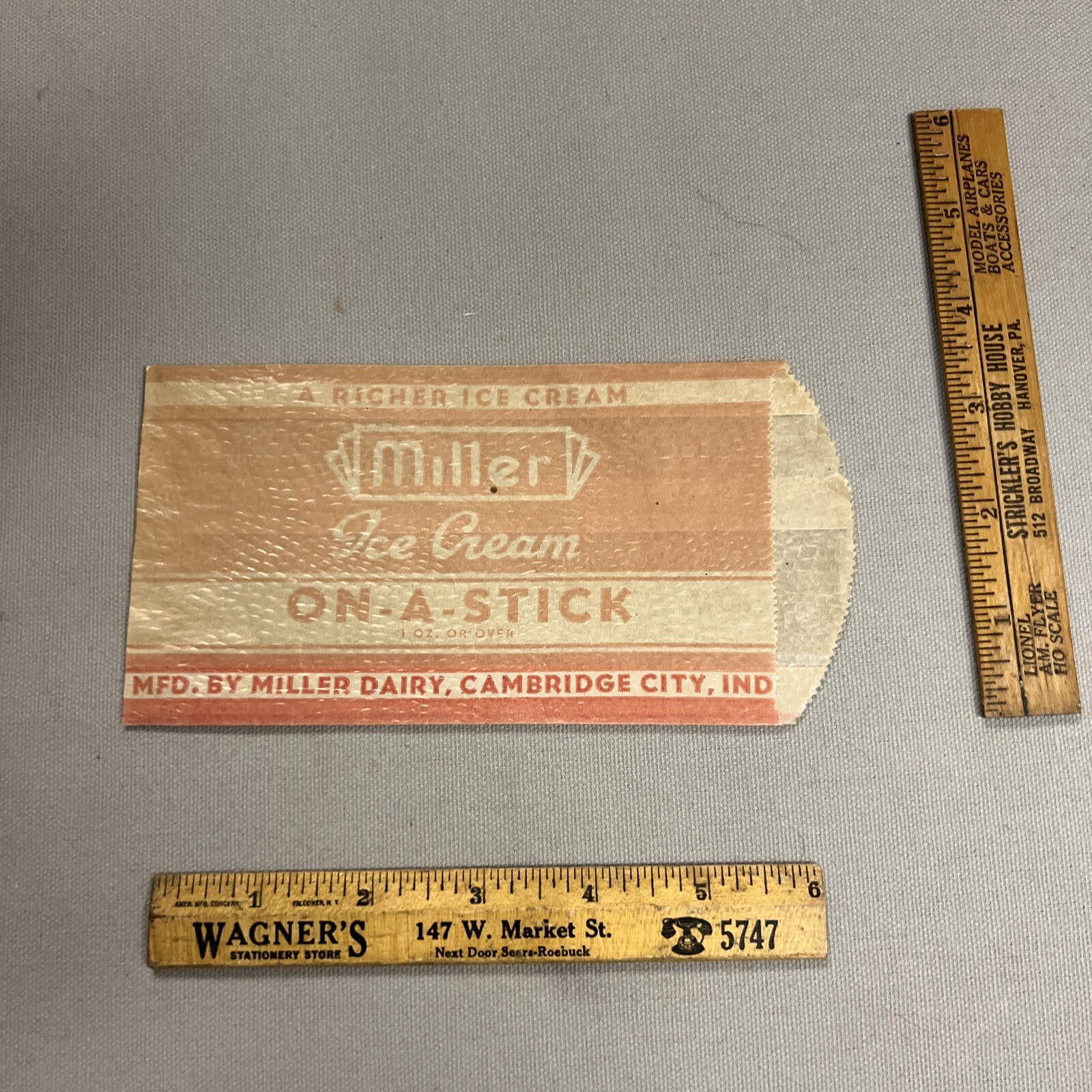 Vintage Dairy Pc Miller Ice Cream On A Stick Wrapper Cambridge City Ind ...