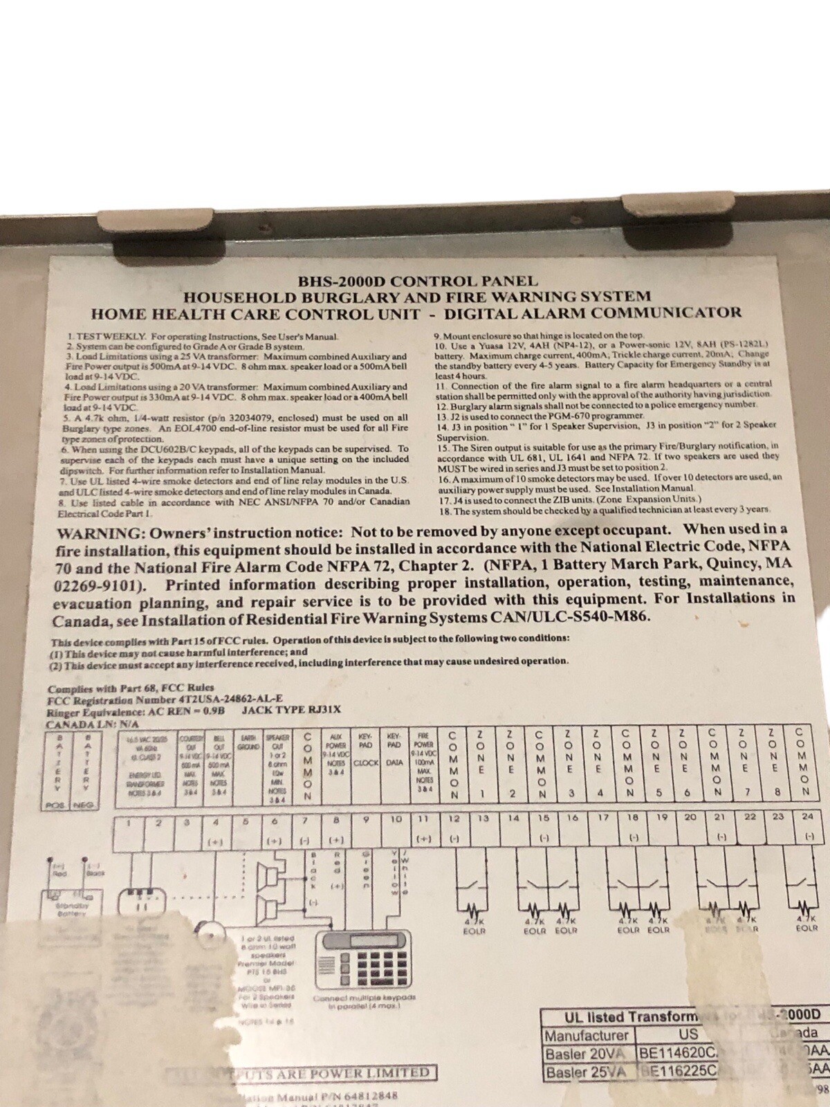 Brinks BHS-2000D Control Panel Home Security Enclosure | eBay