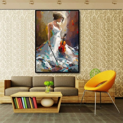 Abstract Girl Play Violin and Dancing Canvas Painting Wall Art Poster ...