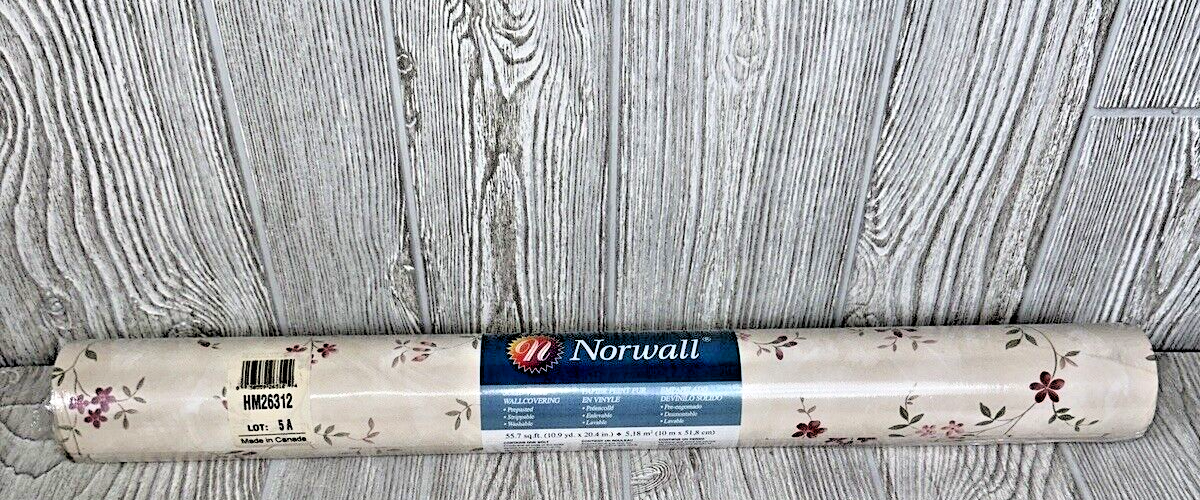 NWT Norwall Cream Wallpaper Vinyl Wall Covering W/Pink Flowers HM26312 ...
