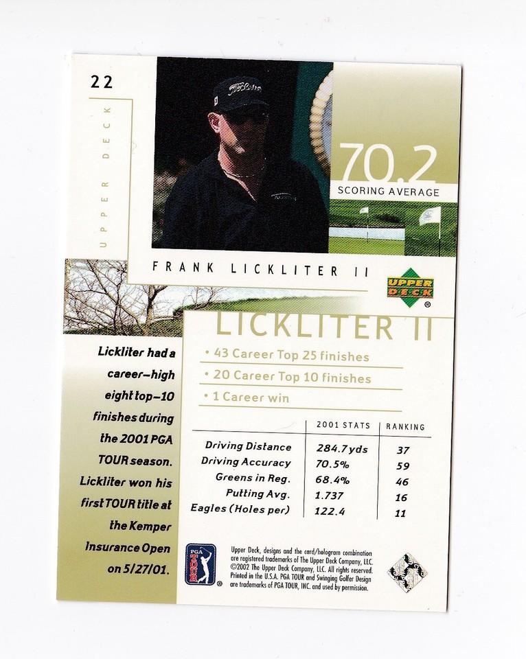 2002 Upper Deck #22 Frank Lickliter II PGA Golf | eBay
