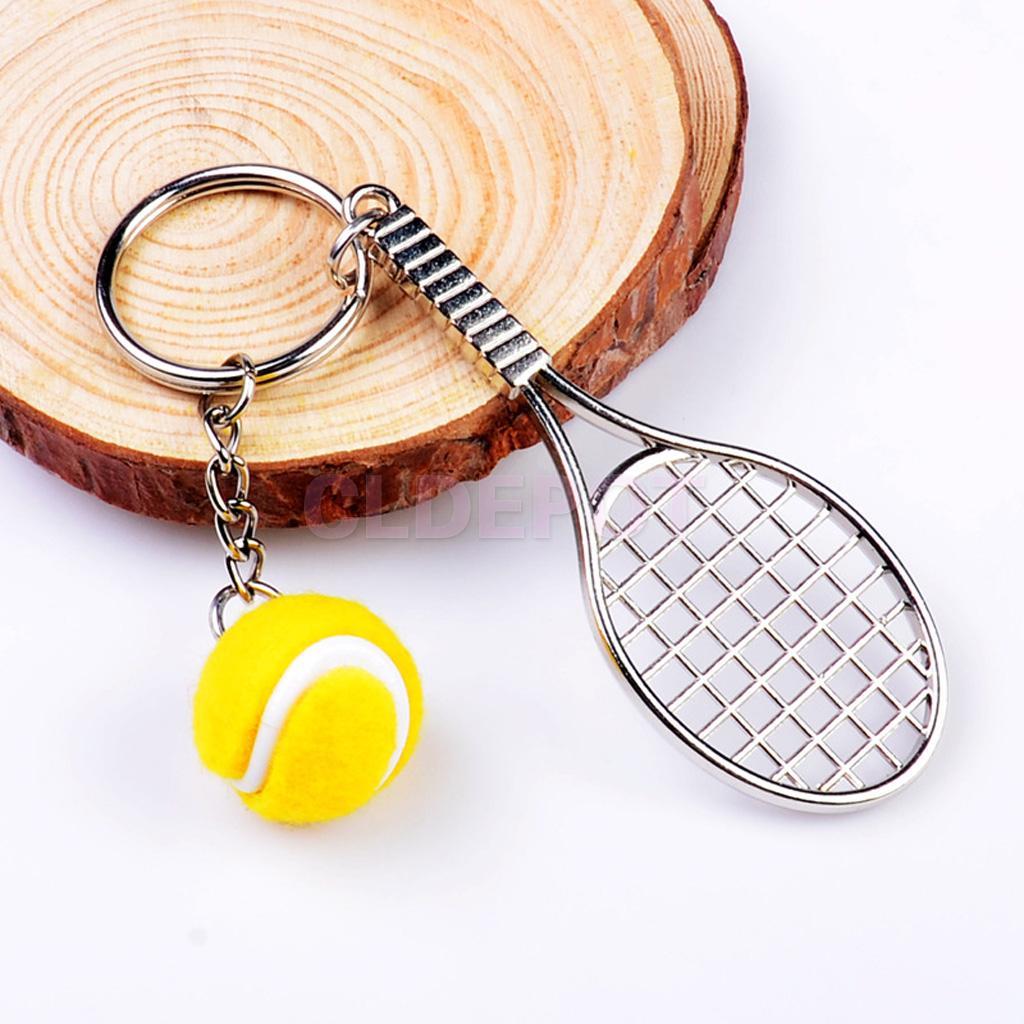Tennis Ball & Racket Charm Pendant Sports Keyring Keychain Key Ring ...