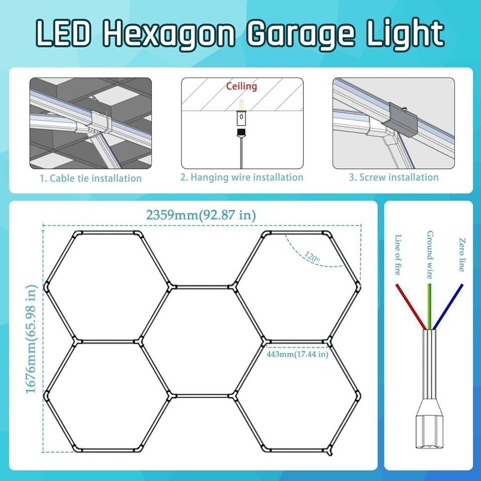 HEXAGONAL LED GARAGE LIGHTS HONEYCOMB DETAILING SHOWROOM OFFICE 5 grids 6500 Lum | eBay