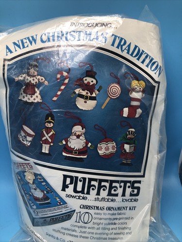 Original Puffets Fabric Xmas Ornament Carousel Vtg Craft Kit #780 Santa ...