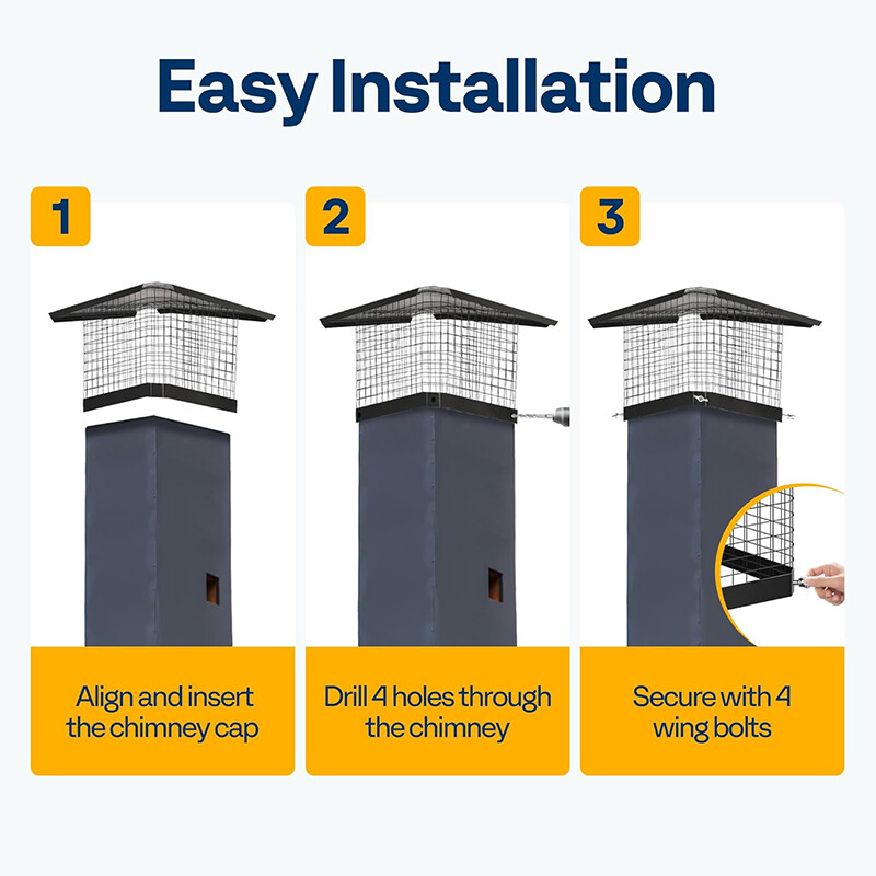 9x9 Inch Chimney Cap Square Chimney Cover Galvanized Steel Fireplace ...