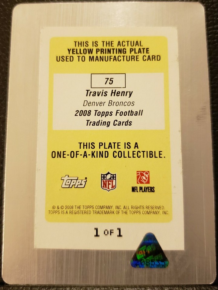 TRAVIS HENRY 2008 Topps NFL Football Yellow PRINTING PLATE SP #1/1 ...