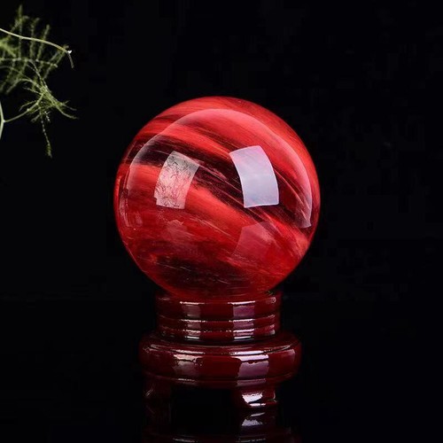 80mm Large Natural Quartz Crystal Sphere Red Smelting Gemstone Ball W ...
