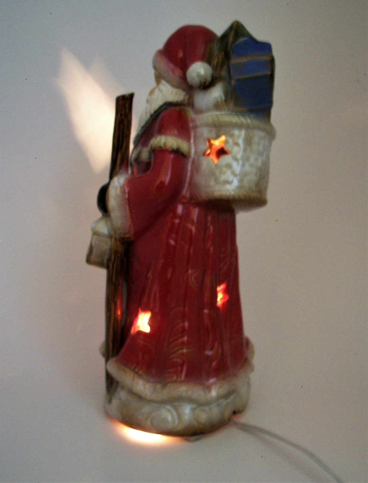 Santa Claus Christmas Light Figural Holiday Lamp Star Cutouts Ceramic ...