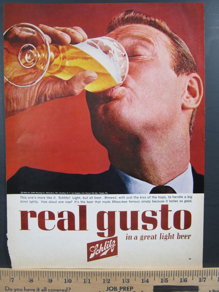 1963 Vintage Print Ad Schlitz Beer Real Gusto Man Great Drink Wall Art ...