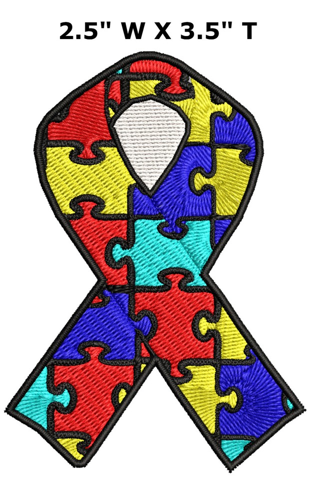 Autism Awareness Support Ribbon Embroidered Patch Hook and Loop ...