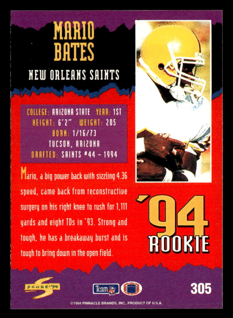 Mario Bates 1994 Score Rookie Card #305 Arizona State | eBay