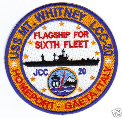 USS MT. WHITNEY PATCH, LLC-20, 6TH FLT FLAGSHIP, JCC-20, HOMEPORT GAETA ...
