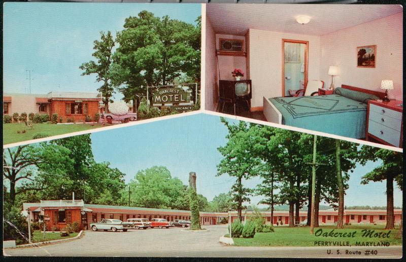 PERRYVILLE MD Oakcrest Motel Vintage 1950's Cars Postcard Old Maryland ...