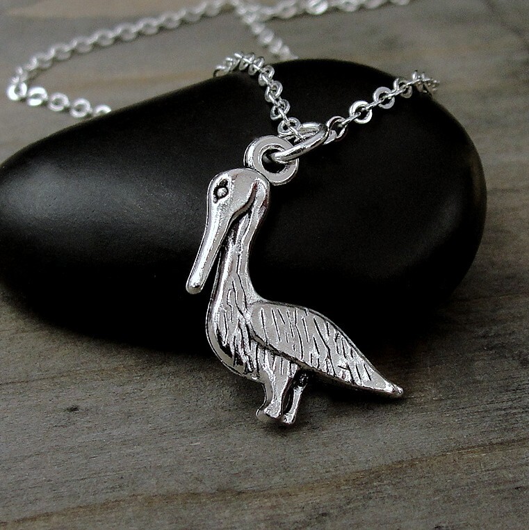 Silver Pelican Necklace - Seabird Necklace - Ocean Bird Charm - Pelican ...