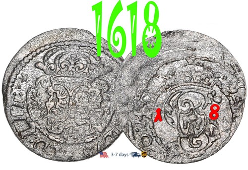 Poland Lithuania SOLIDUS Solid Schilling 1618 Sigismund III Silver Coin ...