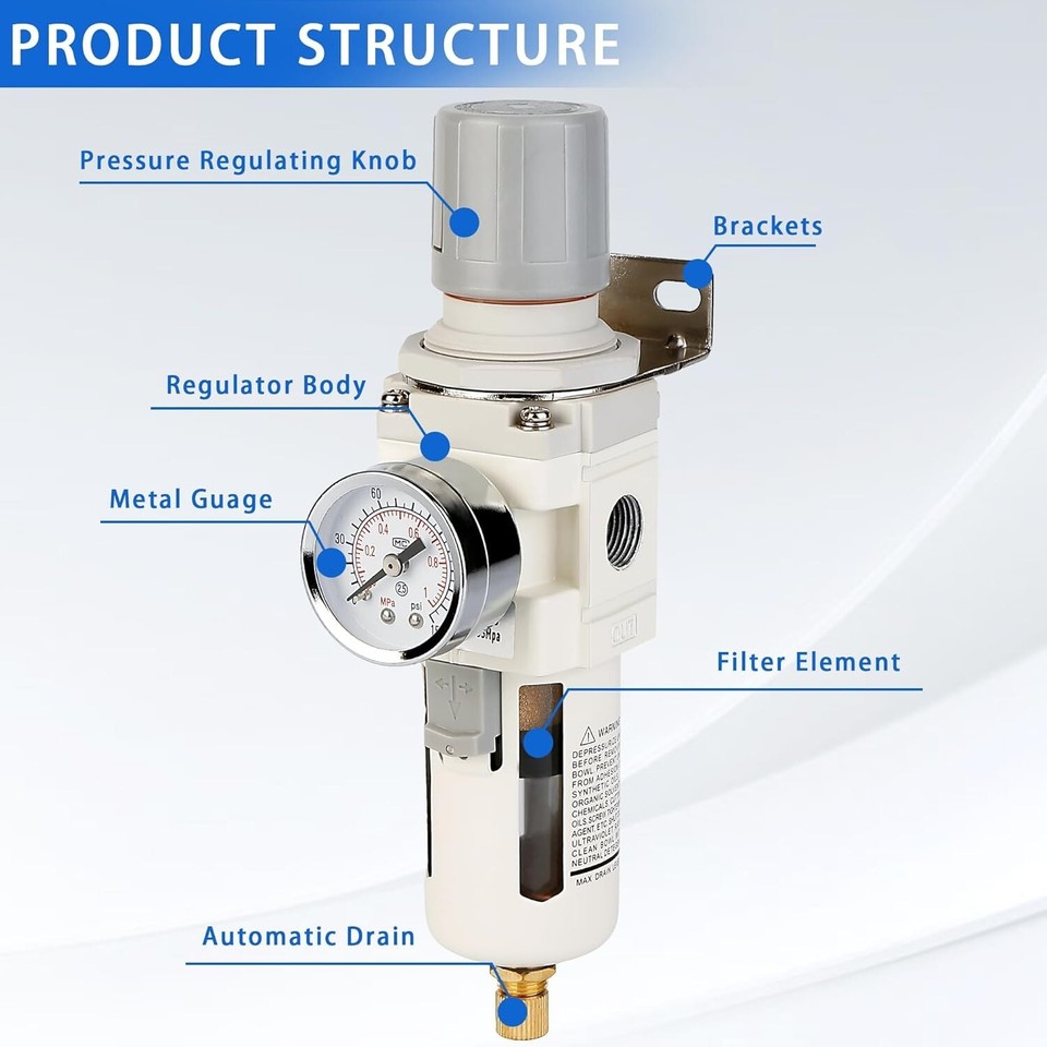 puli AW3000-03, 3/8'' NPT Air Compressor Filter Air Pressure Regulator ...