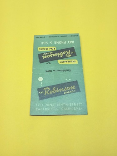 Vintage The Robinson Agency Matchbook Cover Insurance Real Estate ...