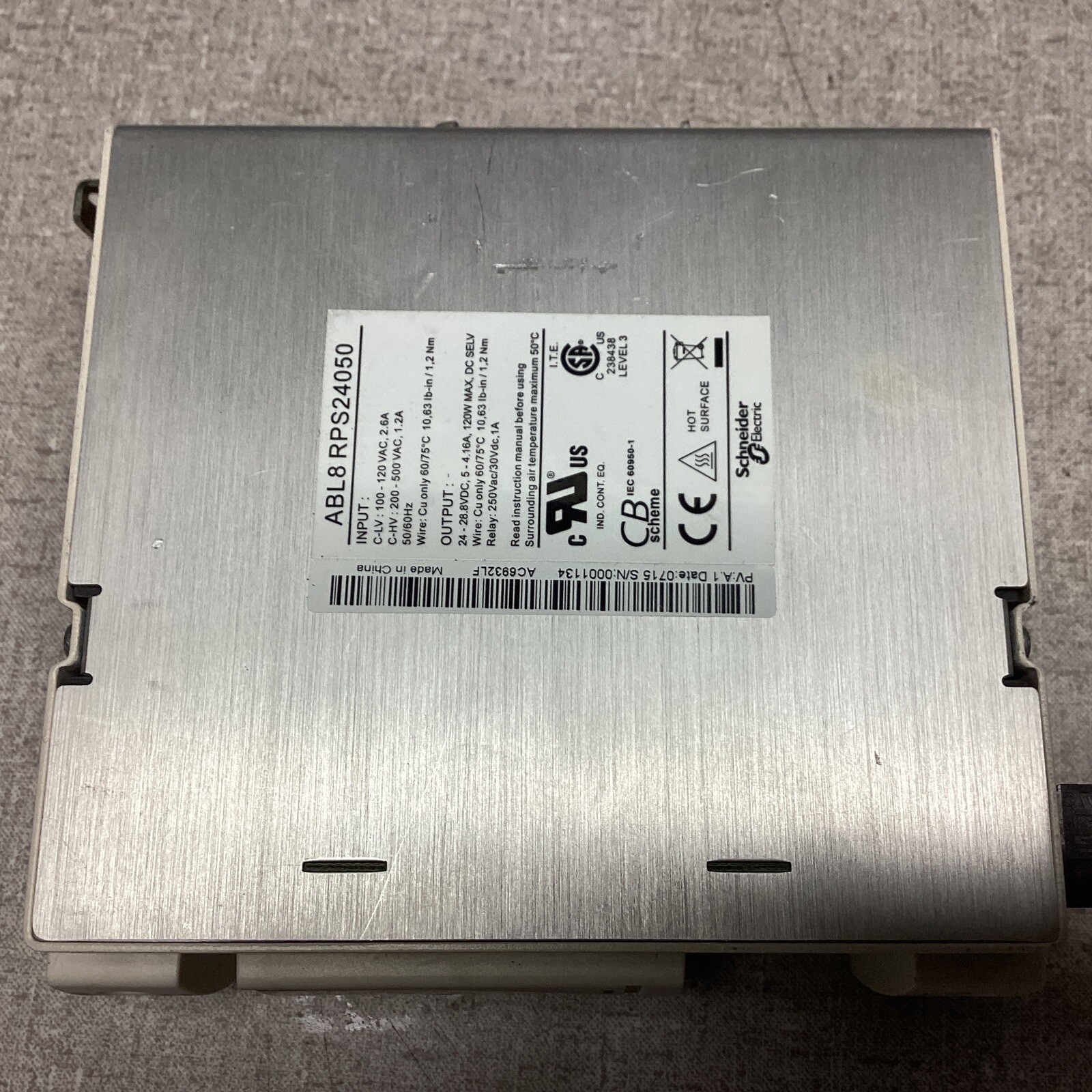 Schneider ABL8RPS24050 DC POWER SUPPLY 120W 24VDC-5A - A++ #3295FML-H20 ...