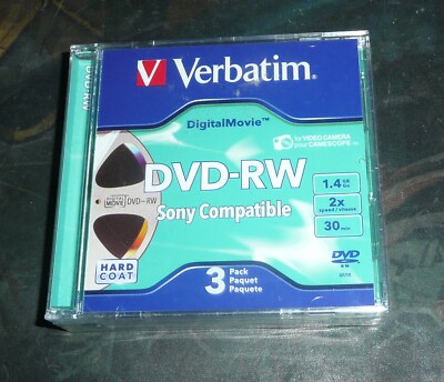 NEW Pack of 3 Verbatim mini DVD-RW Discs for Camcorders 30min SP 1.4GB ...