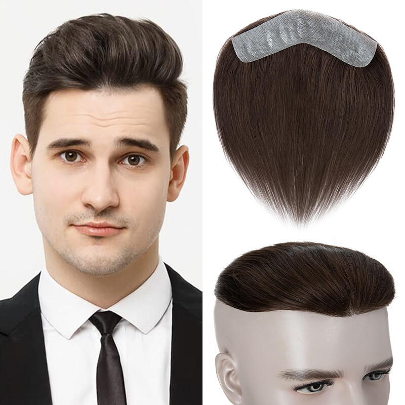 Men Forehead Hairline Loss Toupee Blonde Human Hair Piece Skin PU ...