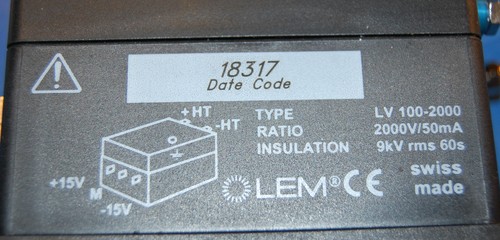 LEM LV 100-2000 Voltage Transducer Power Supply (2000 V/ 50 mA, 9 kV ...