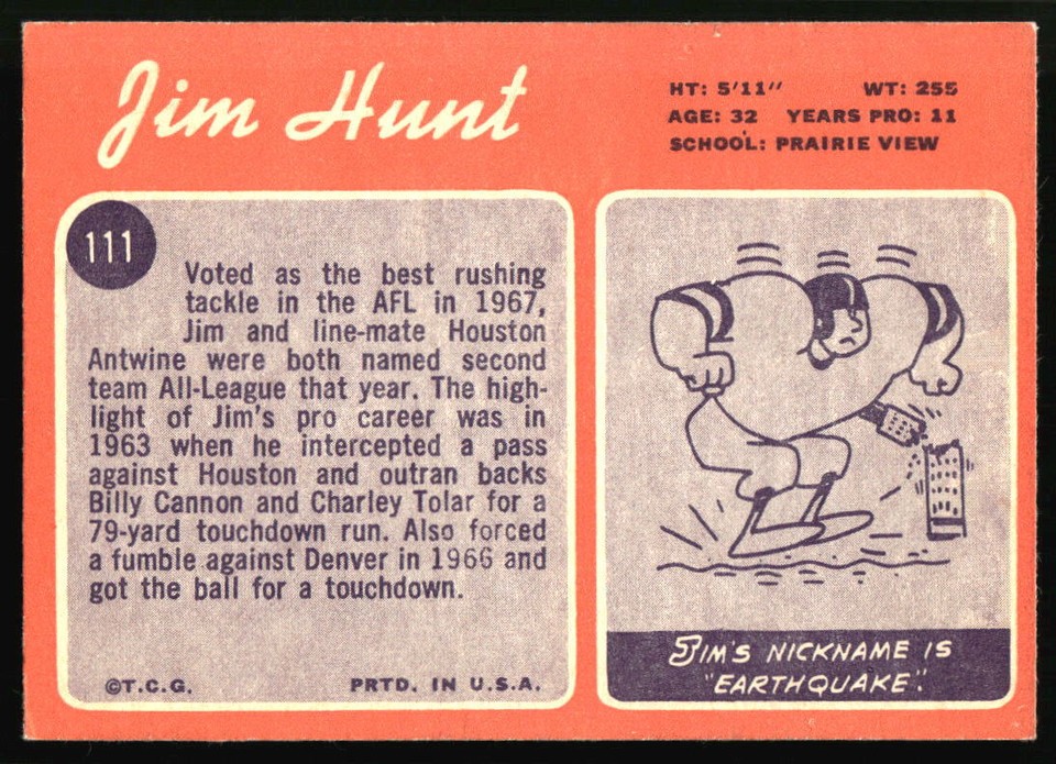 1970 Topps Jim Hunt #111 Boston Patriots | eBay