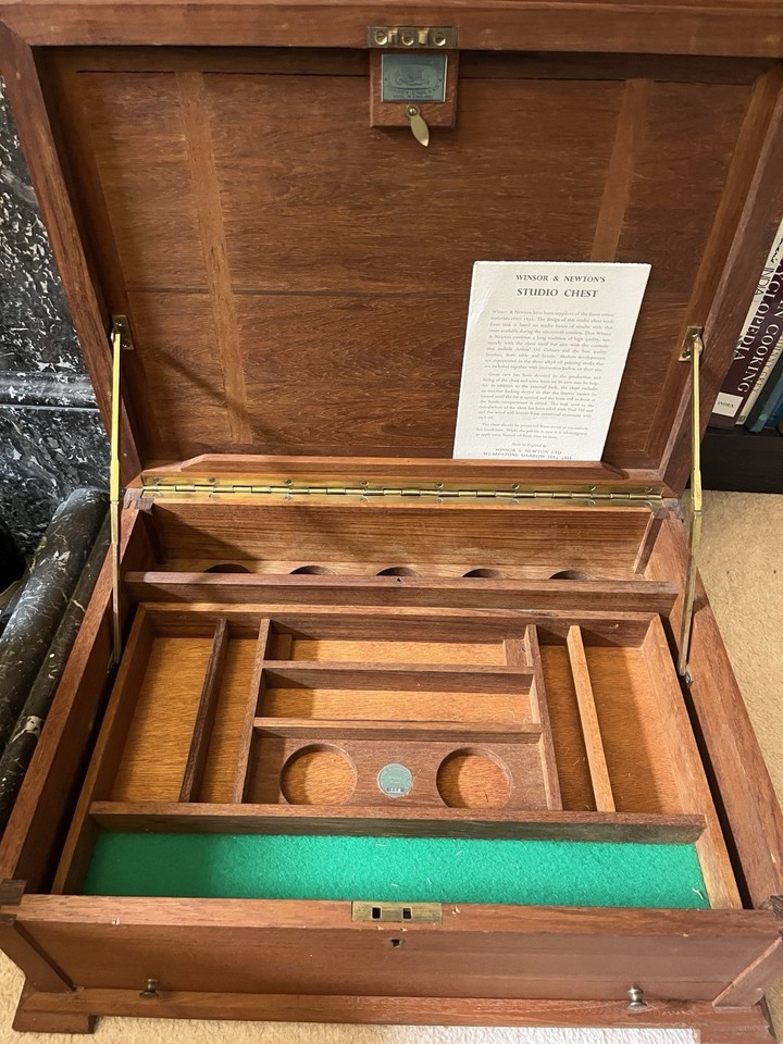 Retro Polished Wood Studio Box Windsor & Newton Paint Storage Box | eBay UK