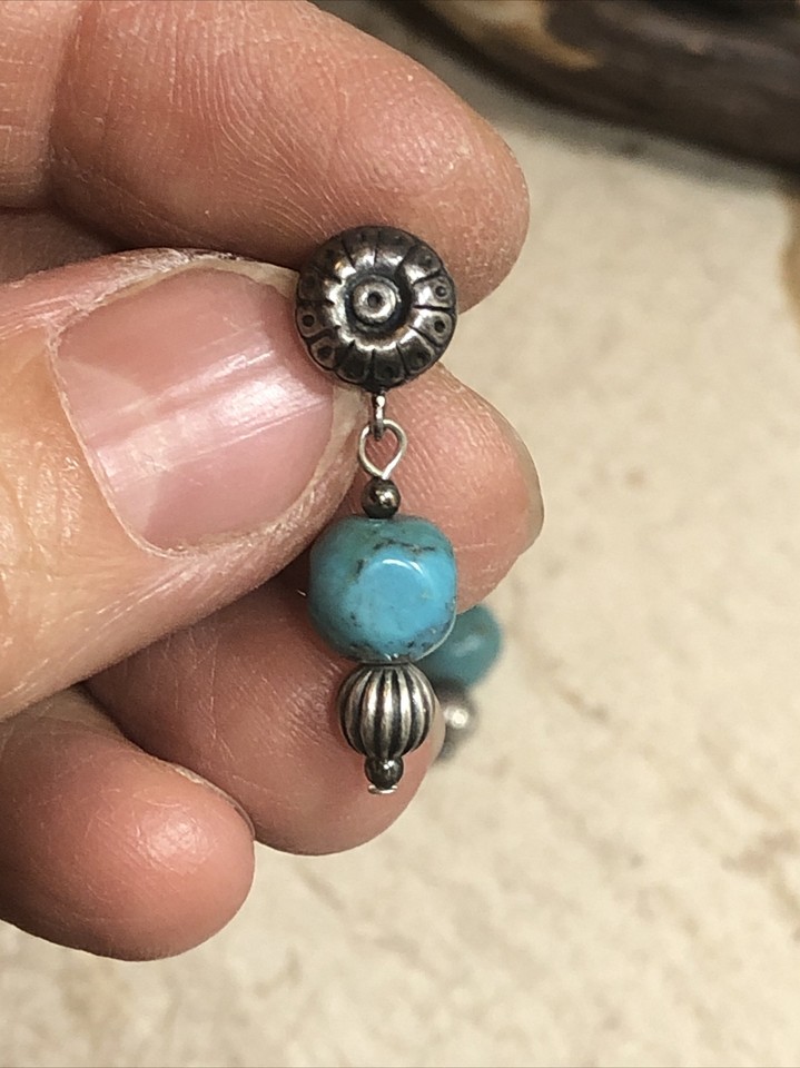 Carolyn Pollack Sterling 925 Blue Turquoise Bench Bead Drop Dangle Stud ...