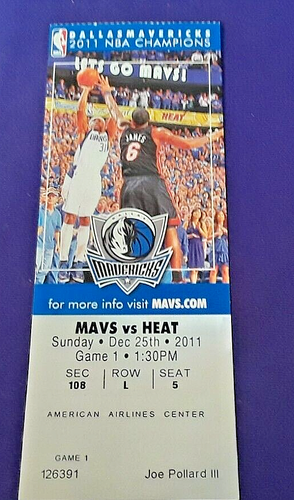 DALLAS MAVERICKS TICKET dec 25 lebron james MIAMI HEAT NOWITZKI RAISE ...