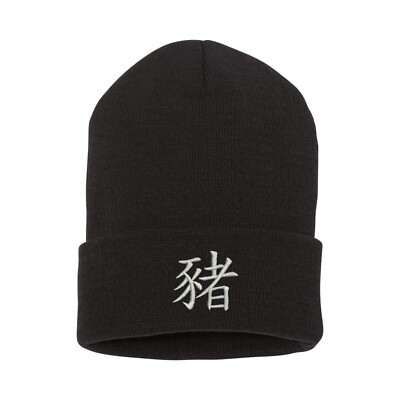 Chinese zodiac PIG embroidered beanie hat, Chinese character beanie hat ...