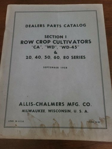 allis chalmers, Row Crop Cultivator. Dears Parts Catalog Manual | eBay