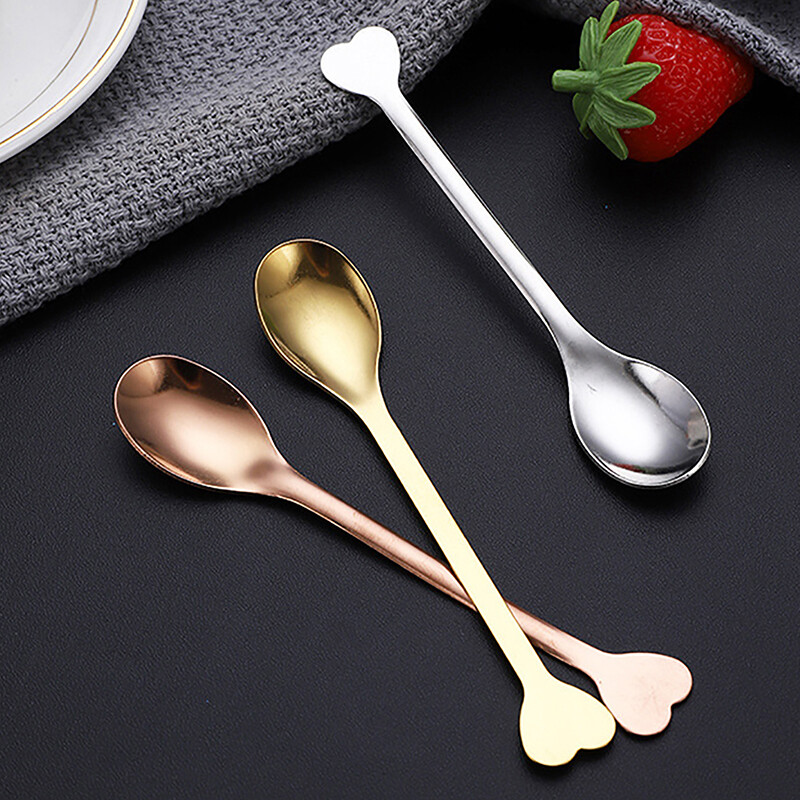 2pcs Stainless Steel Love Handle Shaped Coffee Spoon Teaspoon Children ...