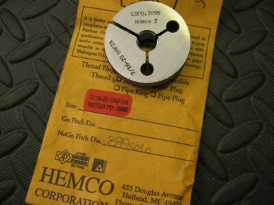 7/16-20 UNF-2A No Go Gage P.D. .3995 HEMCO Gages | eBay
