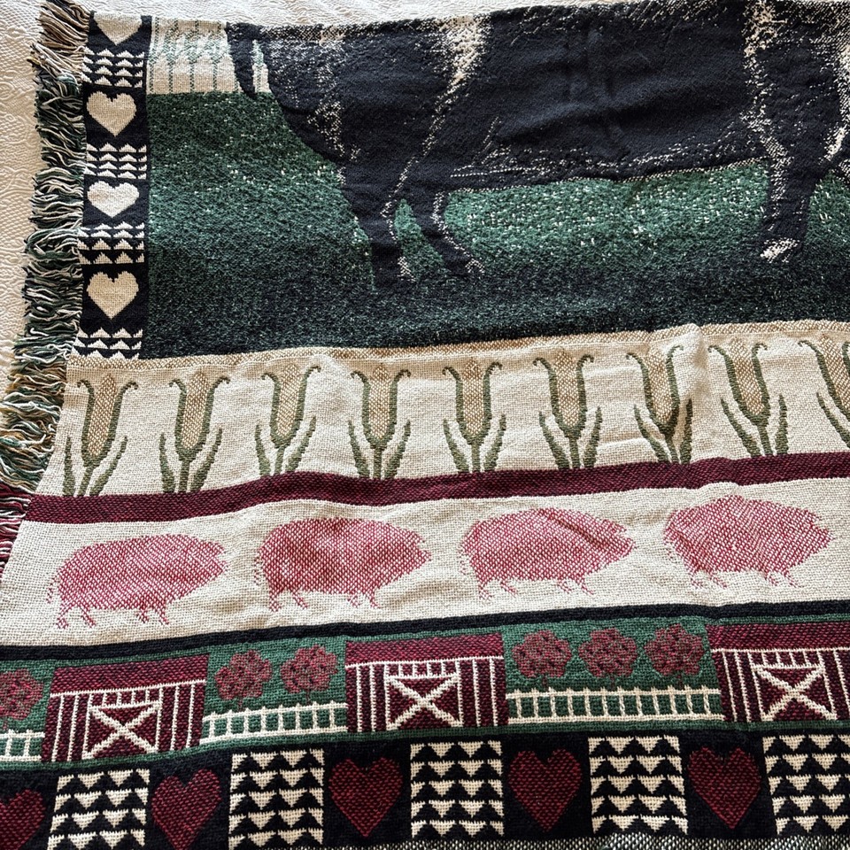 Rug Barn Farm Pigs Woven Tapestry Throw Blanket Vintage Rustic ...