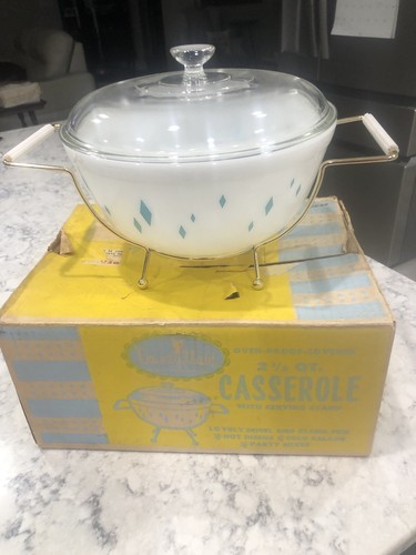 HTF PYREX Dainty Maid 403 Turquoise Diamonds Bowl Promotional w ...