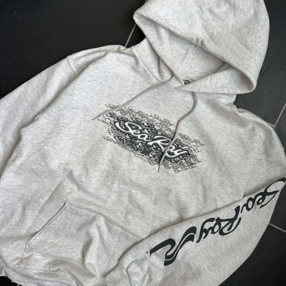 Sea Ray Spell Out Graphic Light Grey Hoodie Pullover Sweatshirt Size ...