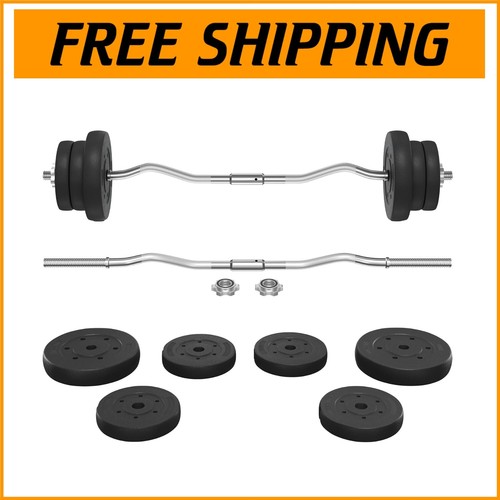 Versatile 66LB Barbell Set with Curl Bar & Secure Star Lock Safety ...