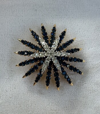 Crown Trifari Starburst Fireworks Blue & Clear Rhinestone Brooch Pin ...