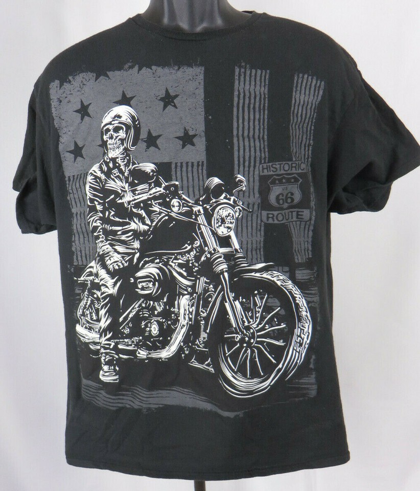 Delta Pro Weight Tshirt Route 66 Skeleton Black 100% Cotton Size Large ...