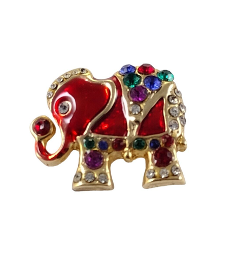 Elephant Womens Brooch Lapel Hat Pin Red Enamel Rhinestones Gold Tone ...
