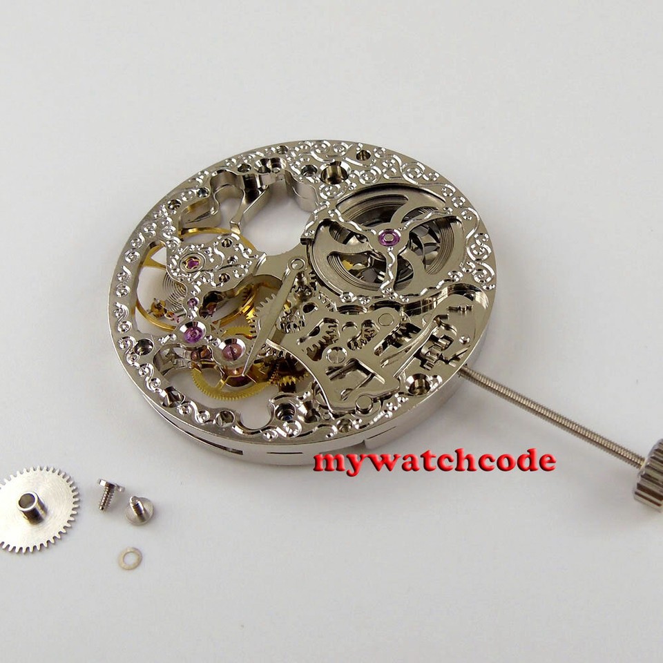 17 Jewels mechanical silver Skeleton Hand Winding 6498 movement fit ...