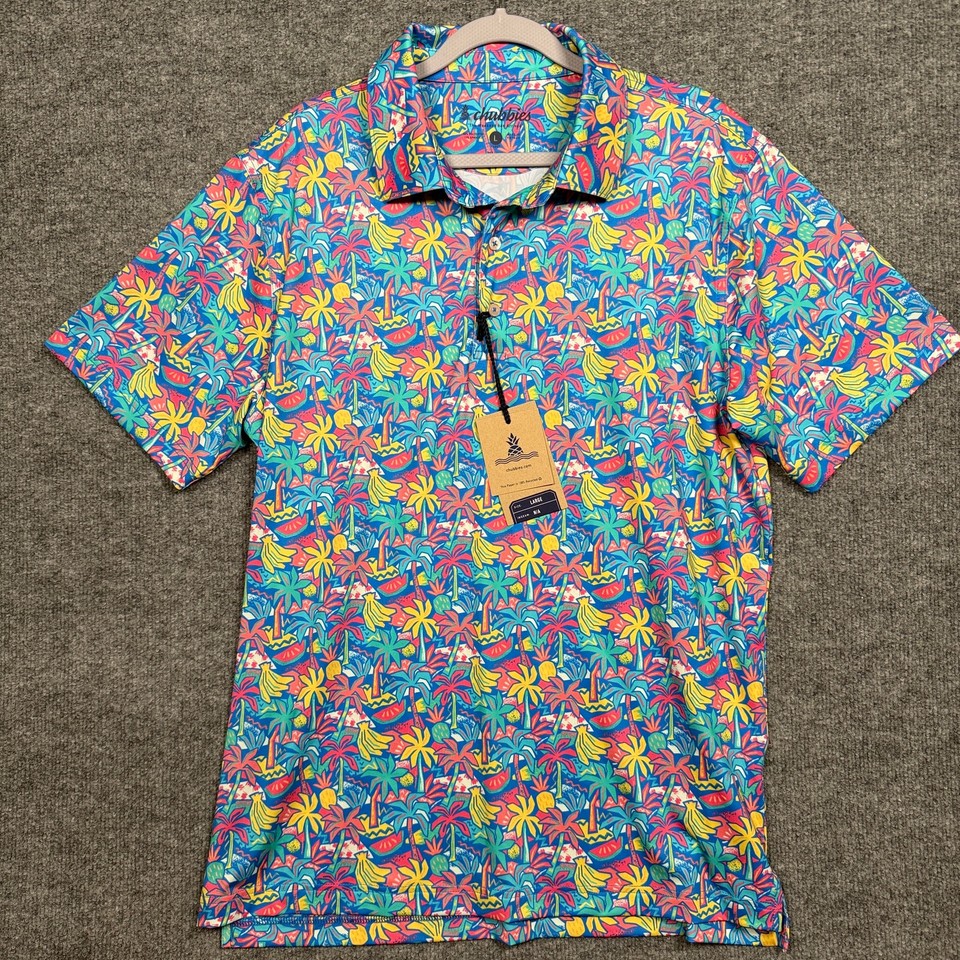 Chubbies Large The Tropical Bunch Performance Golf Polo 2.0 Blue Short ...