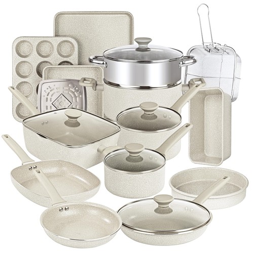 20 Piece Beige Speckle Nonstick Cookware Set Pots Pans and Bakeware ...