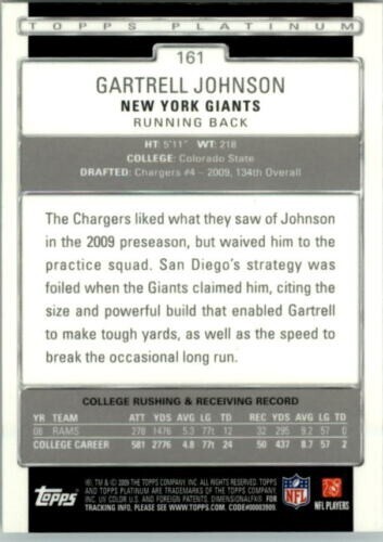 2009 Topps Platinum Football Card #161 Gartrell Johnson Rookie | eBay
