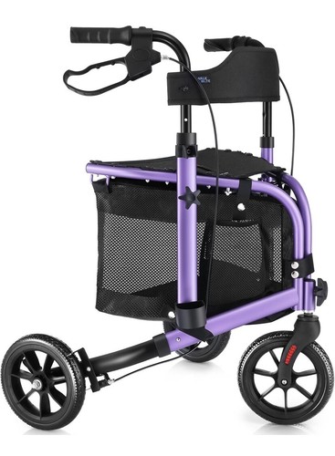 WALK MATE 3 Wheel Rollator Walker w/Seat for Slim Seniors 8" Wheels ...
