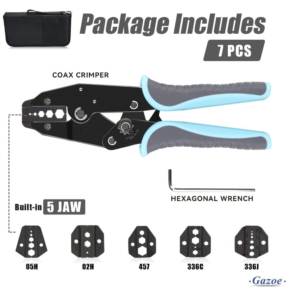 Coax Ratchet Crimping Tool Set for Coaxial RG Cable RF Connector with 5 ...